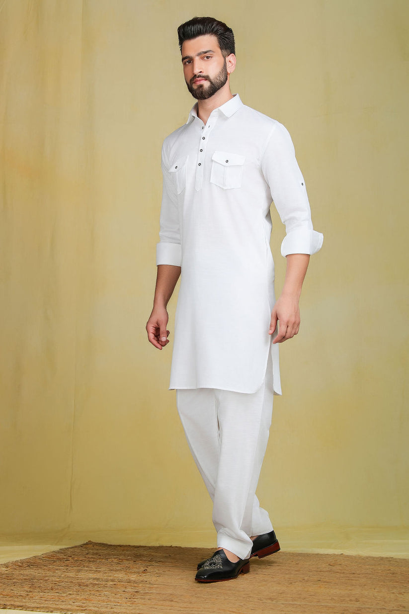 Solid White pathani set
